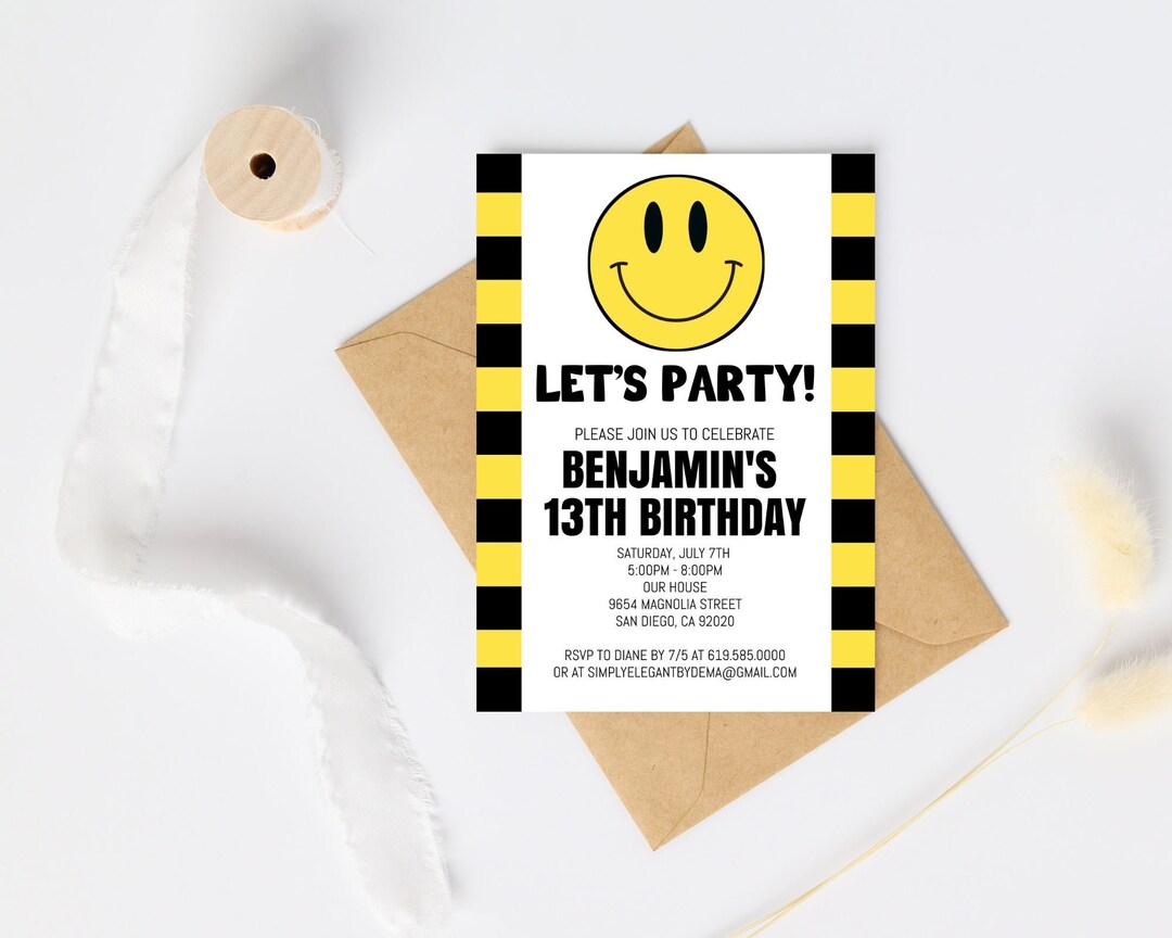 Emoji Smiley Face Birthday Invitation Template, Smile Face Invitation ...
