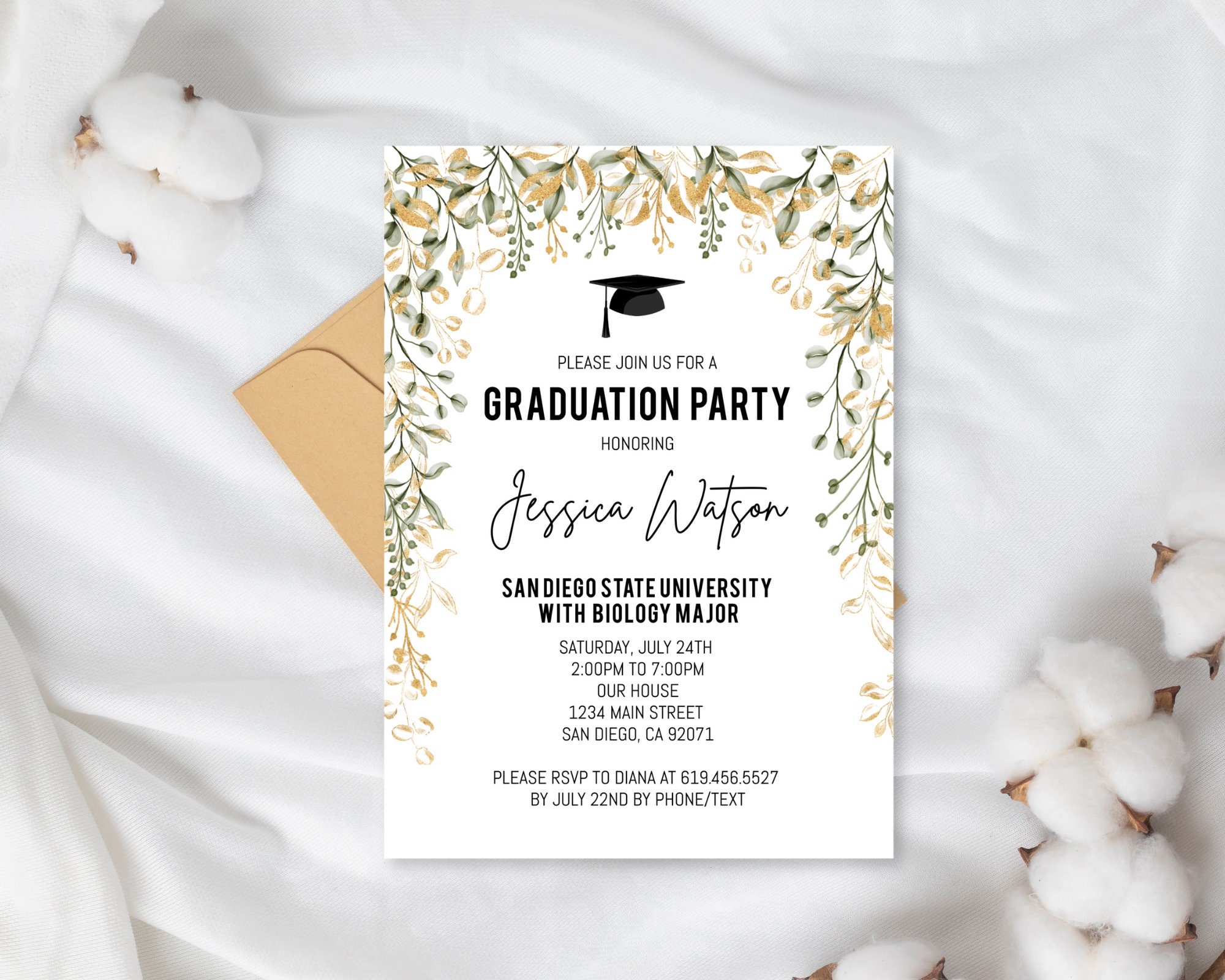 Wildflower Graduation Party Invitation, Wild Flower Printable Invite ...