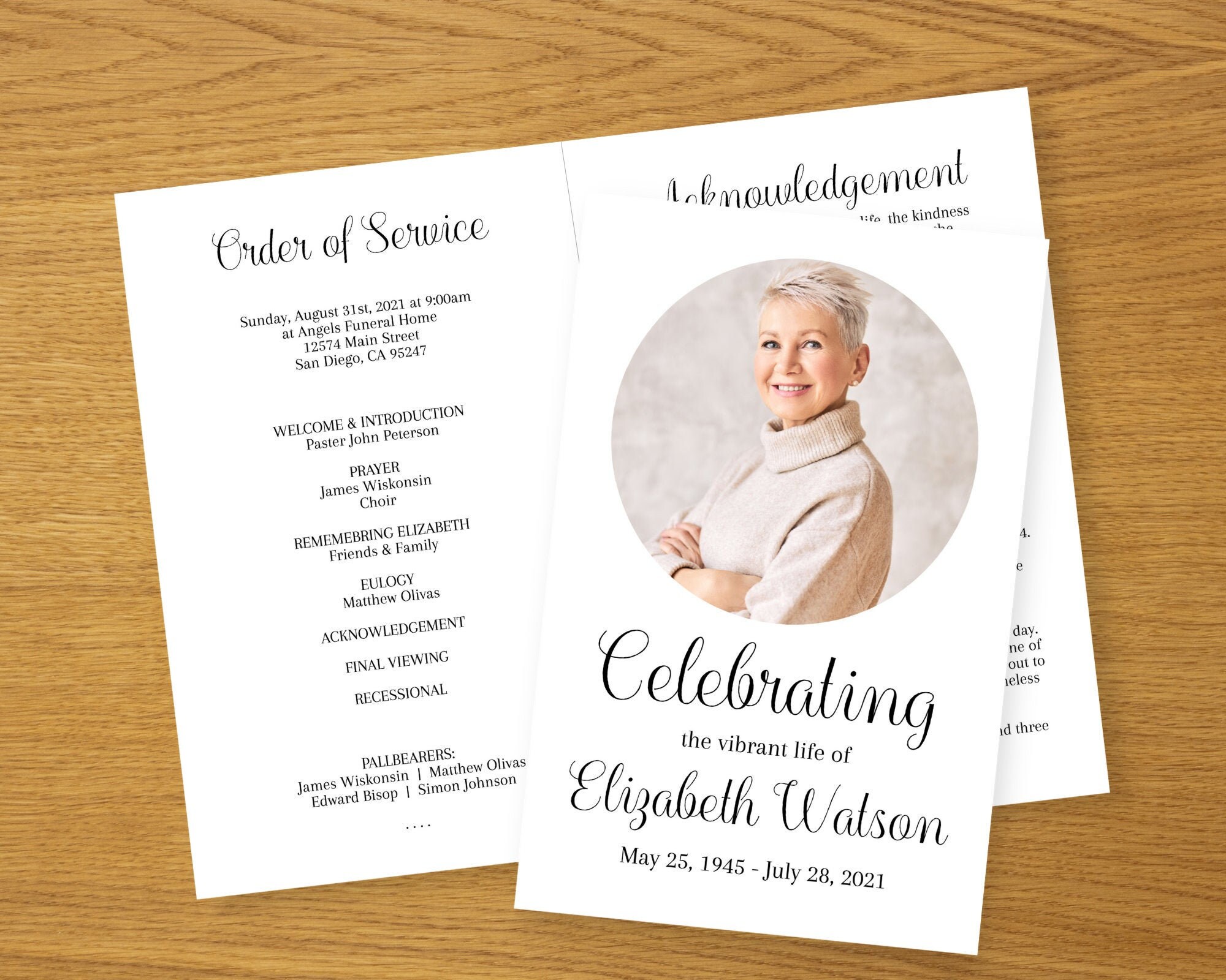 Simple Funeral Program Template, Funeral Program Template for Men or ...