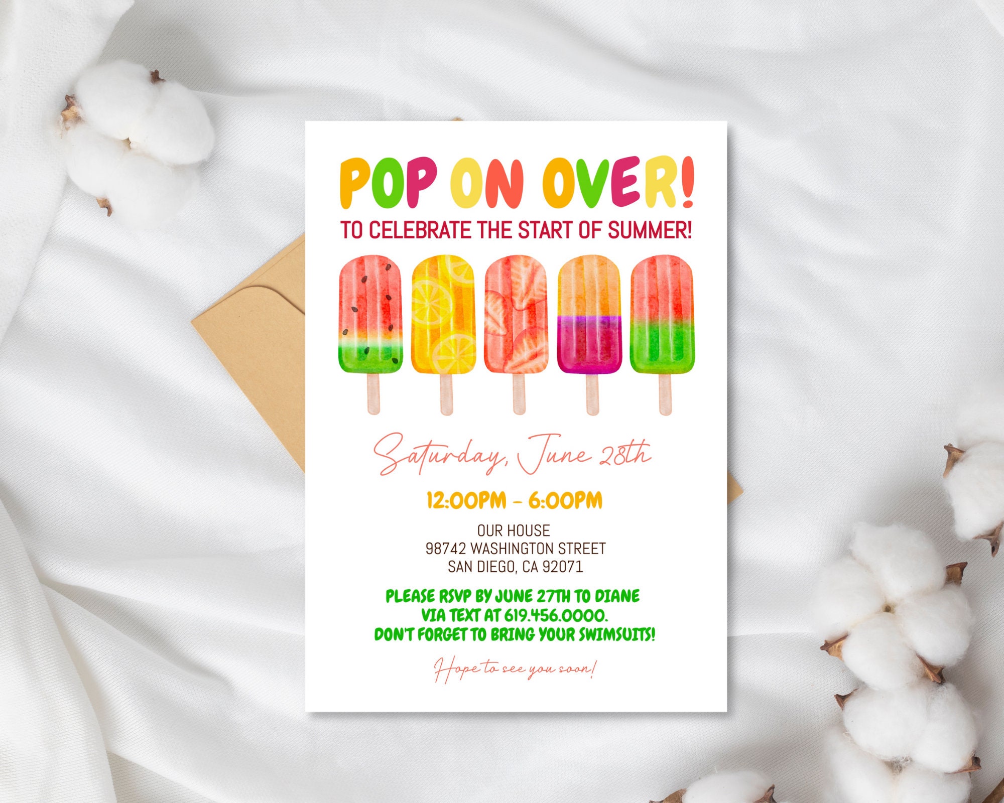 Popsicle Party Invitation Template, Ice Cream Invitation, Summer Party ...