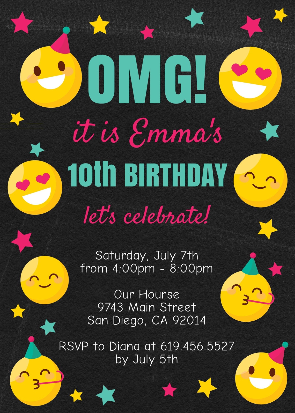 Editable Black Emoji Birthday Invitations for Boys/girls/kids, Emoji ...