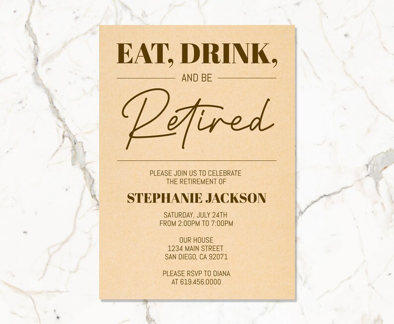 Vintage Retirement Invitation Template, Eat, Drink, and Be Retired ...
