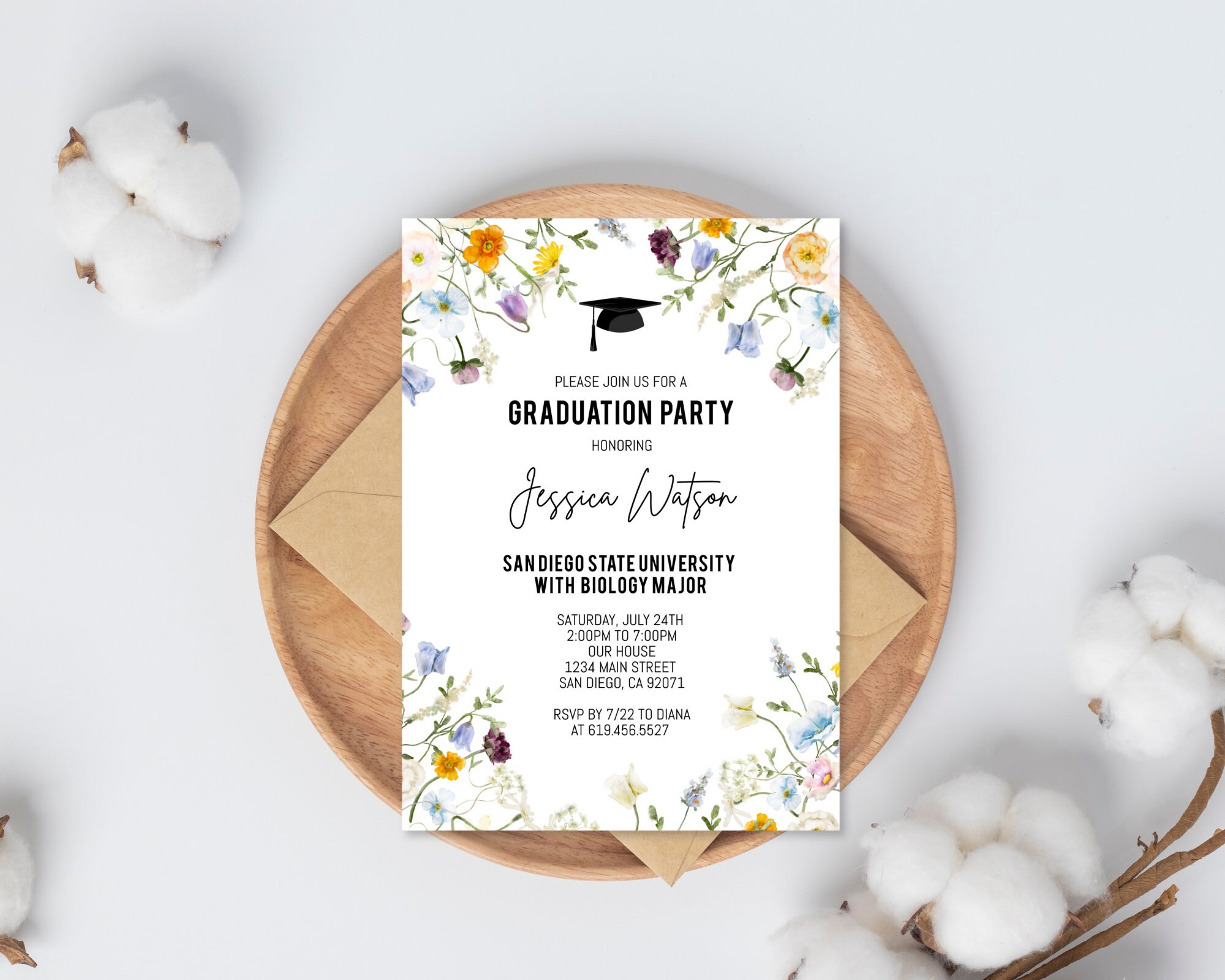 Floral Graduation Party Invitation, Wildflower Graduation Invitation ...