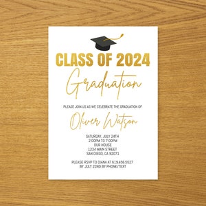 Class of 2024 Graduation Party Invitation Template Gold - Etsy