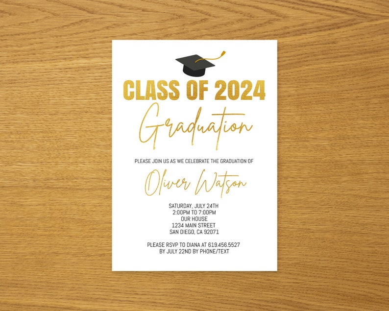 Class of 2024 Graduation Party Invitation Template Gold - Etsy