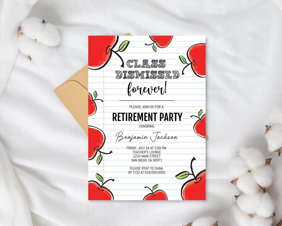 Teacher Retirement Invitation, Editable Class Dismissed Forever Party ...