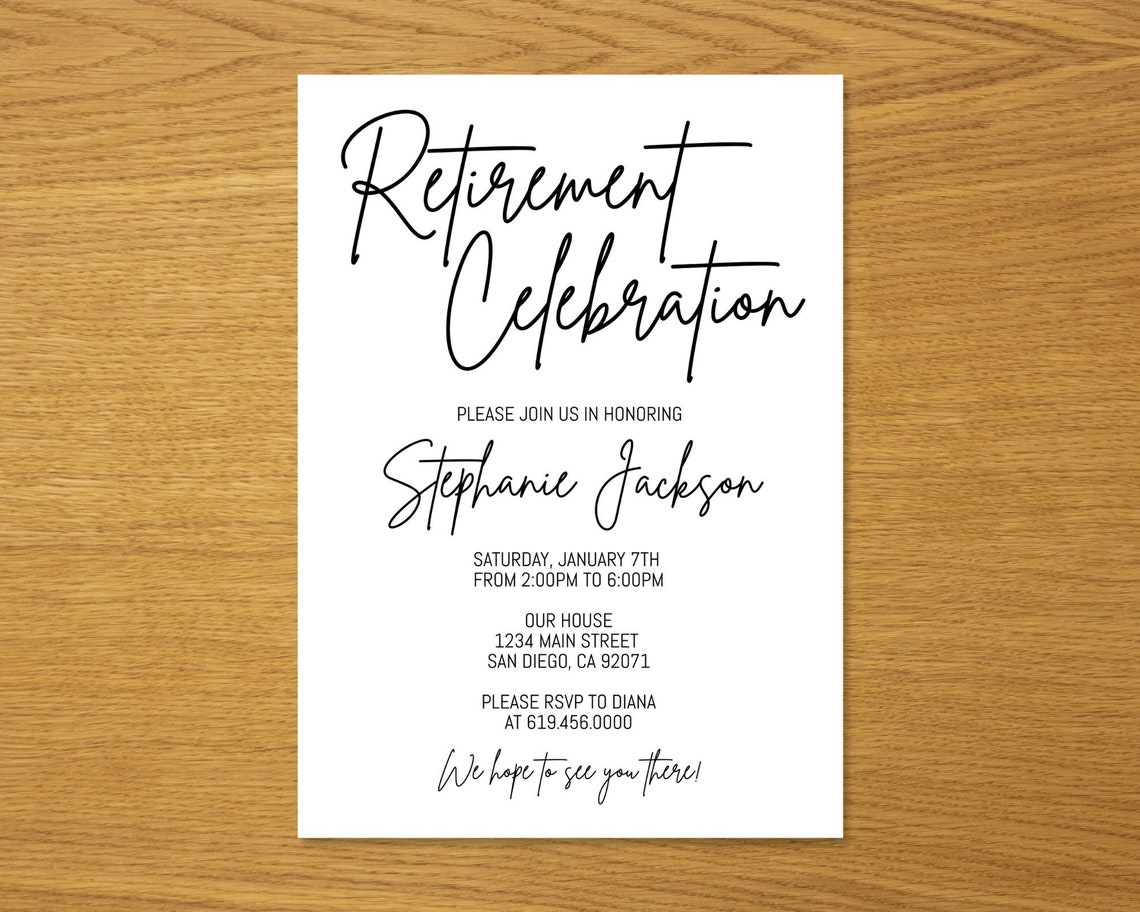 Simple Retirement Party Invitation Template, Minimal Retirement ...