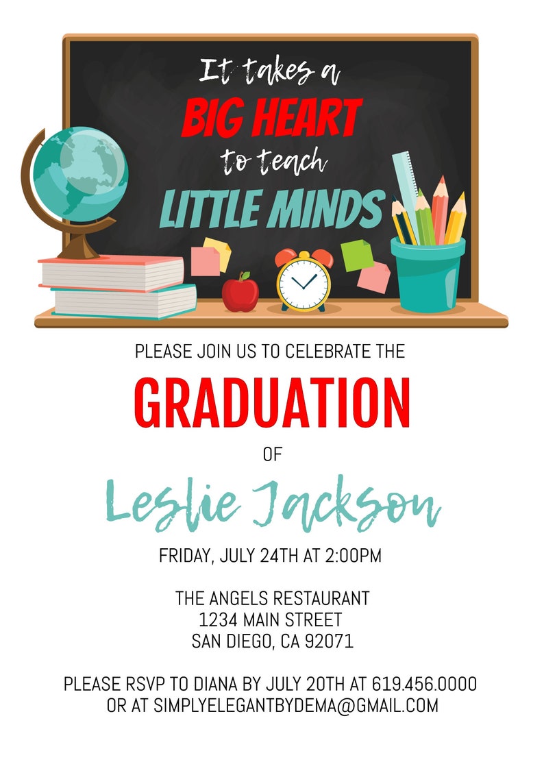 Teacher Graduation Invitation Editable Big Heart Teach Little - Etsy