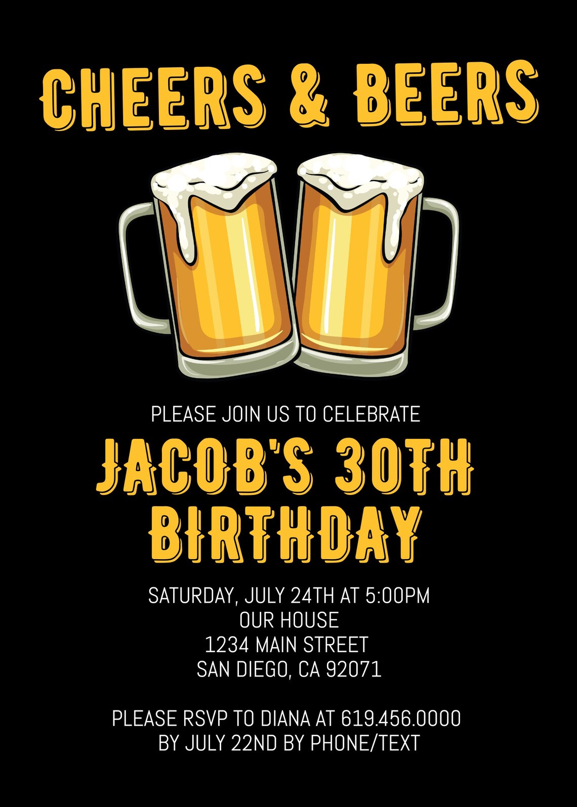 Cheers and Beers Birthday Invitation, Printable Adult Birthday Party ...