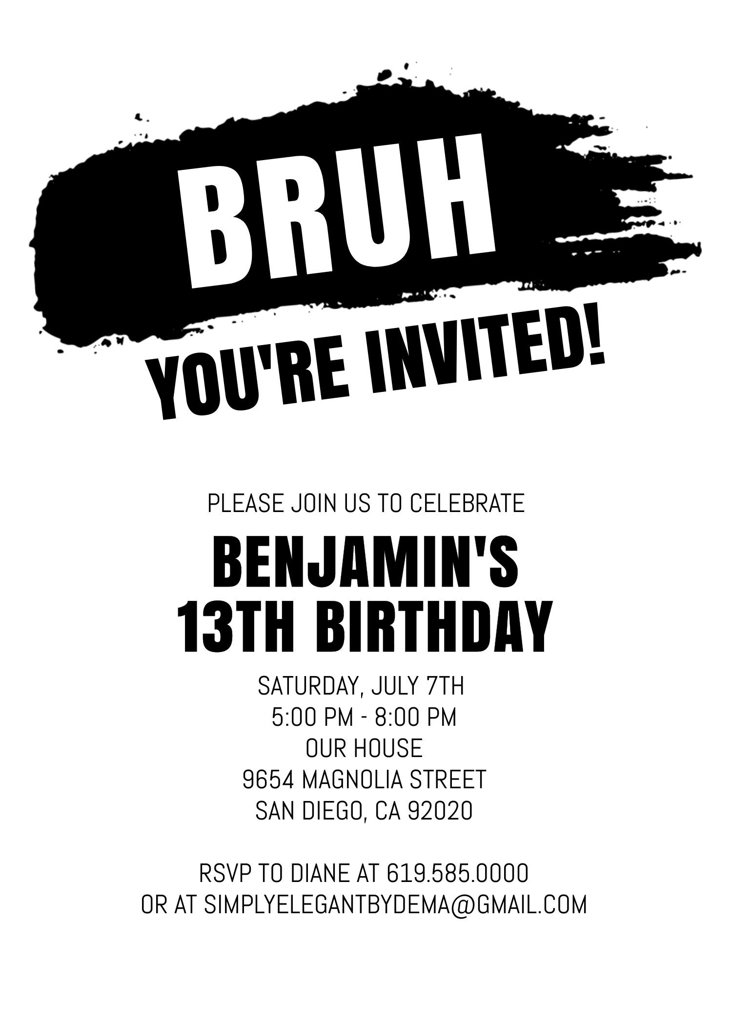 Bruh, You're Invited Invitation, Black & White Birthday Party ...