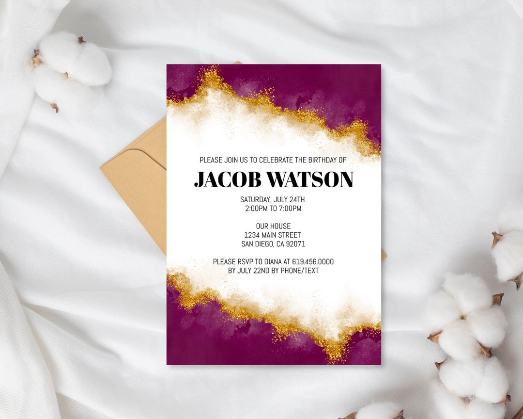Purple & Gold Birthday Invitation Template/luxury Purple Birthday Party ...