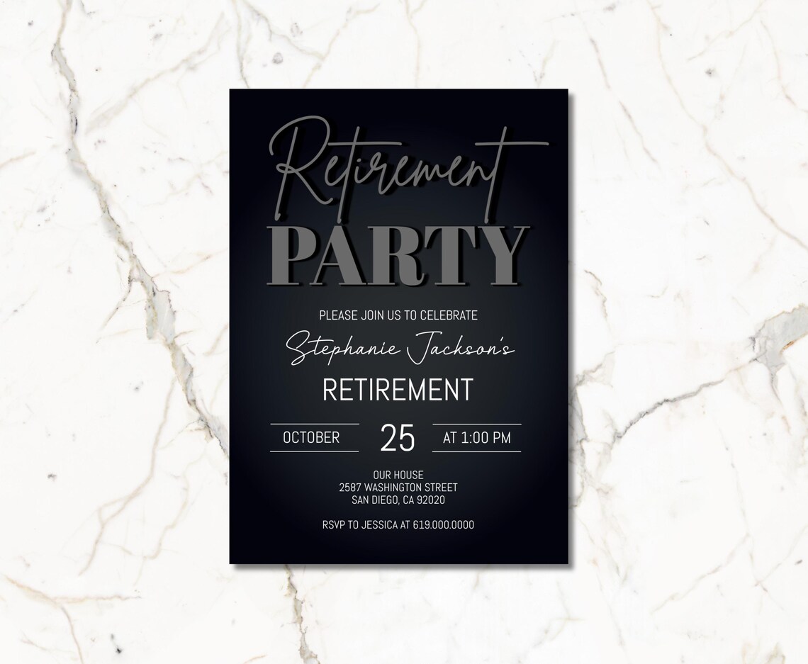 Black Retirement Invitation Template, Luxury Retirement Celebration ...