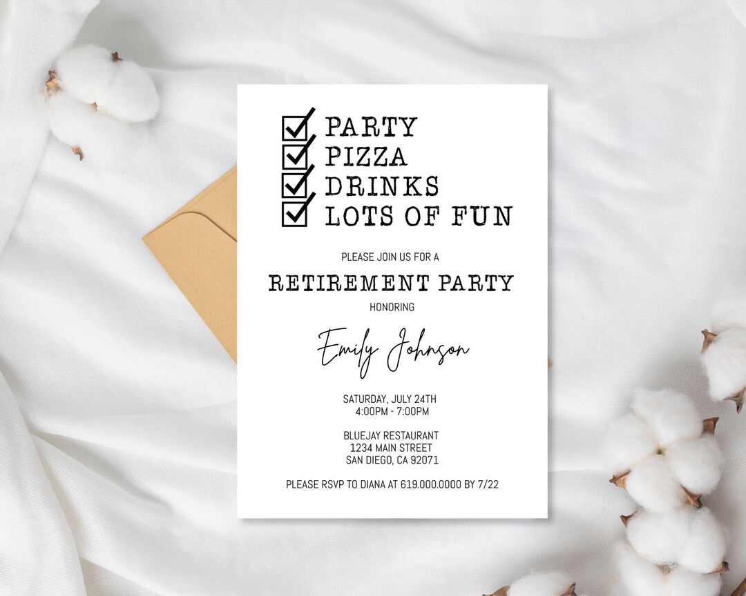 Minimalist Retirement Party Invitation Template, Minimal Retirement ...