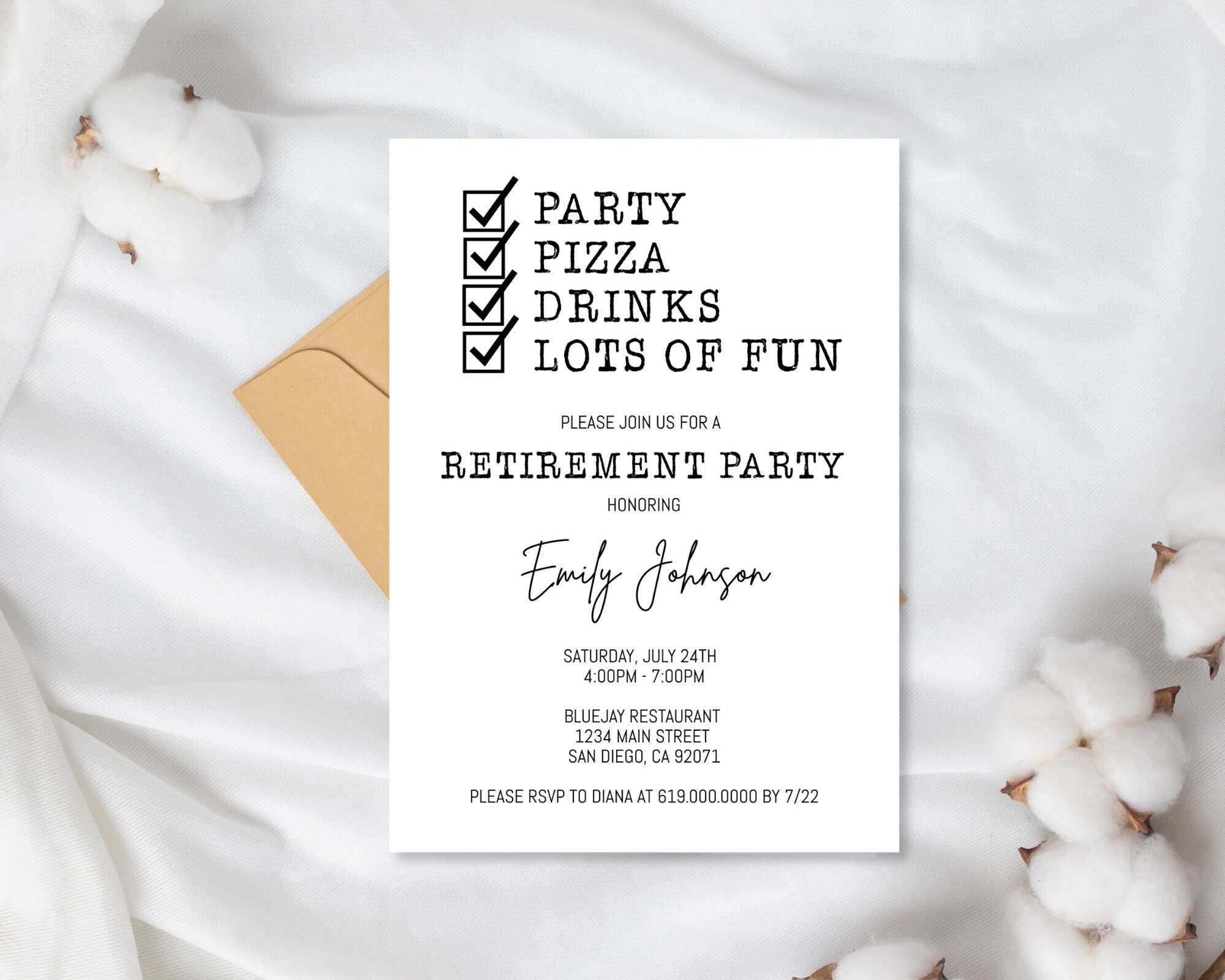 Minimalist Retirement Party Invitation Template, Minimal Retirement ...