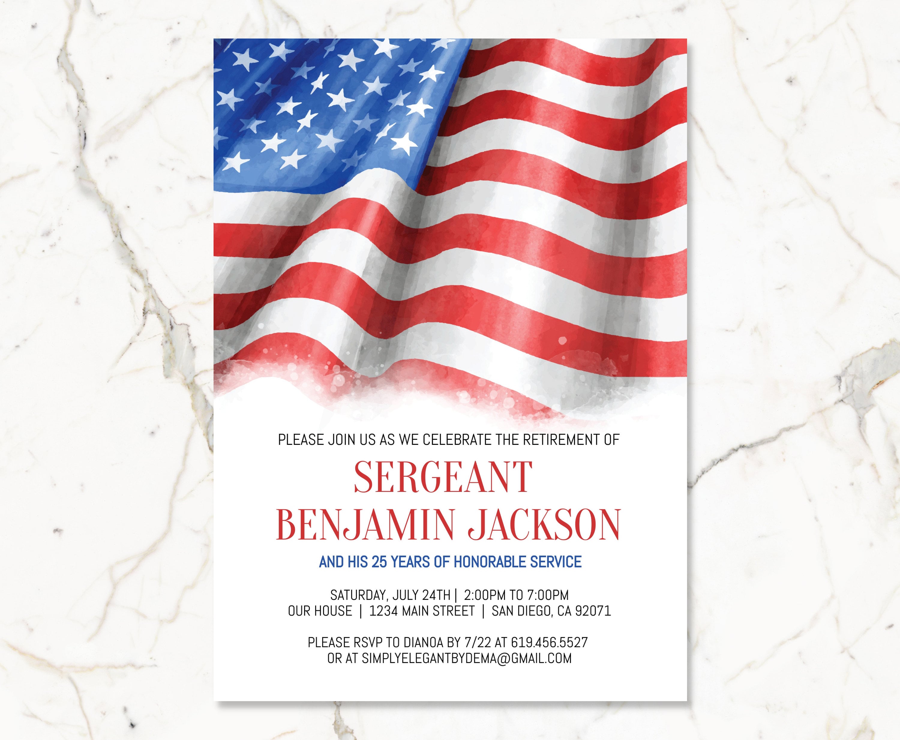 American Flag Retirement Party Invitation Template, Military Retirement ...