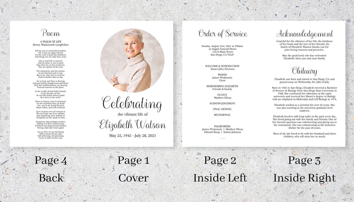 Simple Funeral Program Template, Funeral Program Template for Men or ...