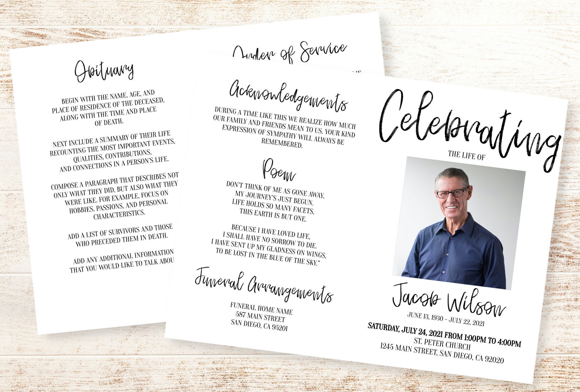 Simple Funeral Program Template, Funeral Program Template for Men or ...