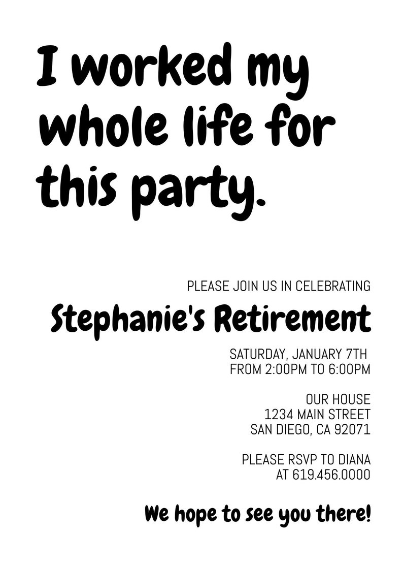 Funny Retirement Invitation, Minimal Retirement Celebration Invitation ...
