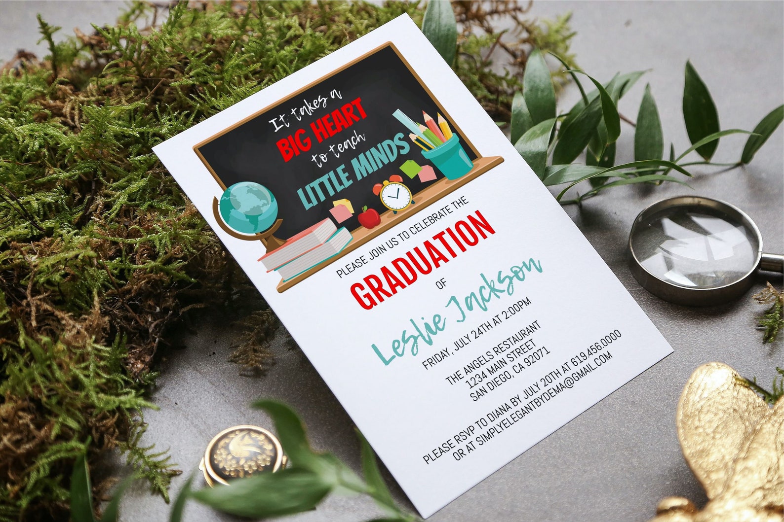 Teacher Graduation Invitation Editable Big Heart Teach Little - Etsy
