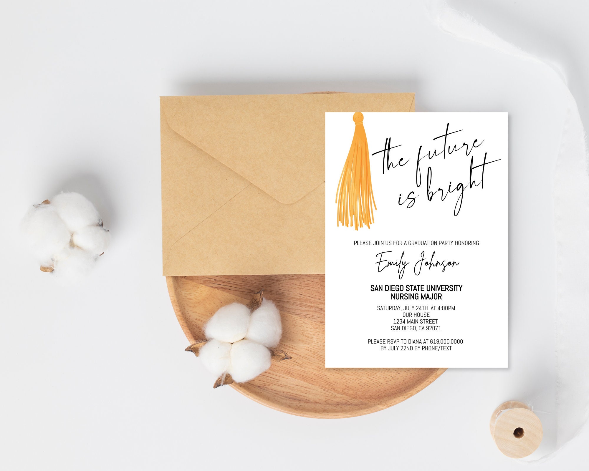 Tassel Graduation Invitation Template, Minimalist Gold Tassel ...