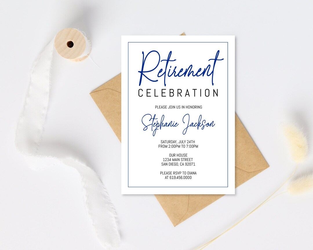 Minimal Retirement Party Invitation Template, Navy Blue Retirement ...
