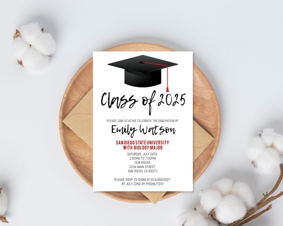 Red Graduation Party Invitation Template, High School Graduation ...