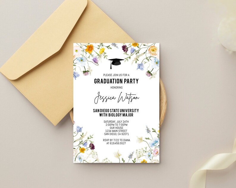 Floral Graduation Party Invitation, Wildflower Graduation Invitation ...