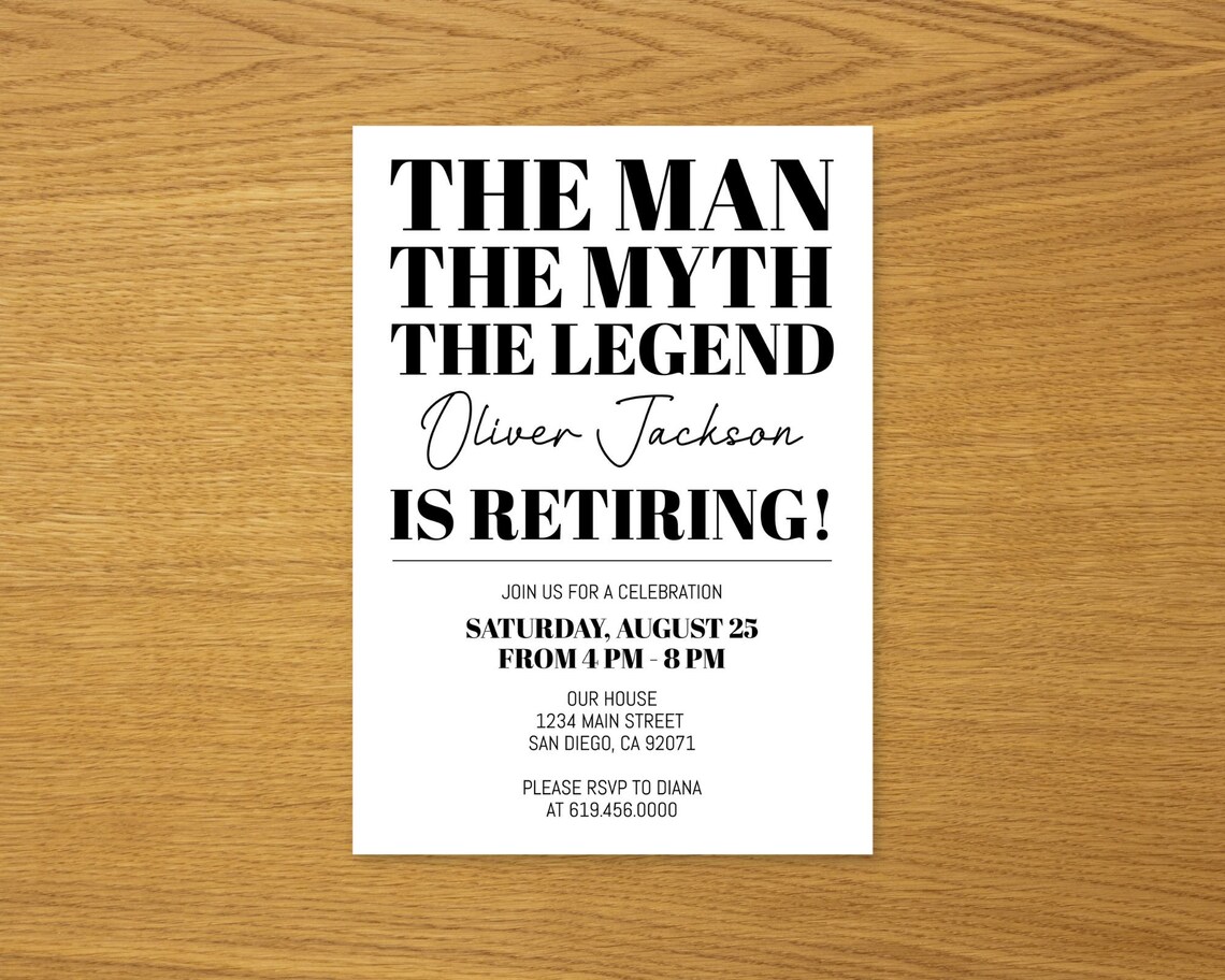 Minimal Retirement Party Invitation Template, the Man the Myth the ...