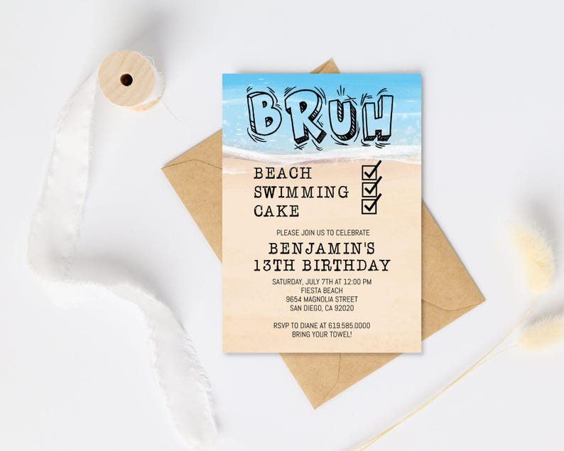 Bruh You're Invited Invitation Template, Beach Birthday Party, Pool ...