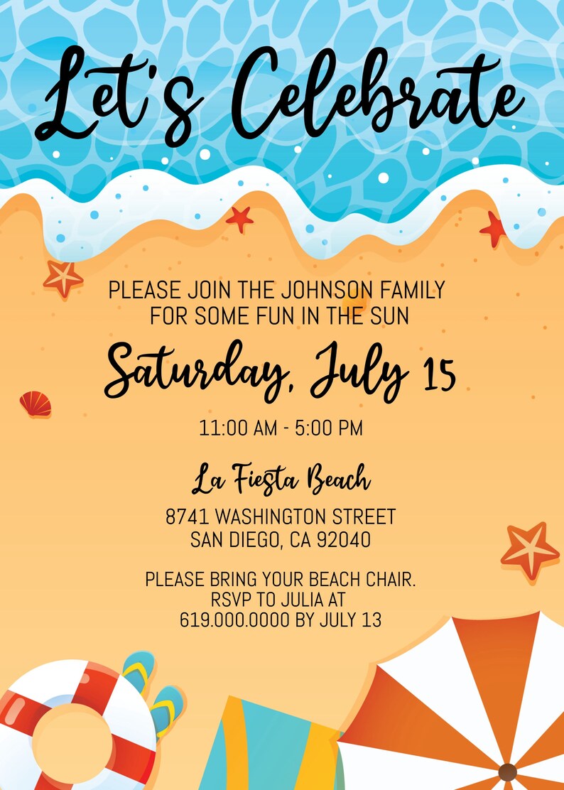 Beach Party Invitation Template Let's Celebrate Beach - Etsy