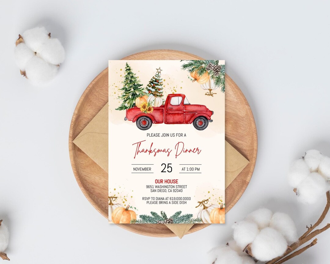 Christmas Party Invitation, Happy Thanksmas Template, Thanksmas ...