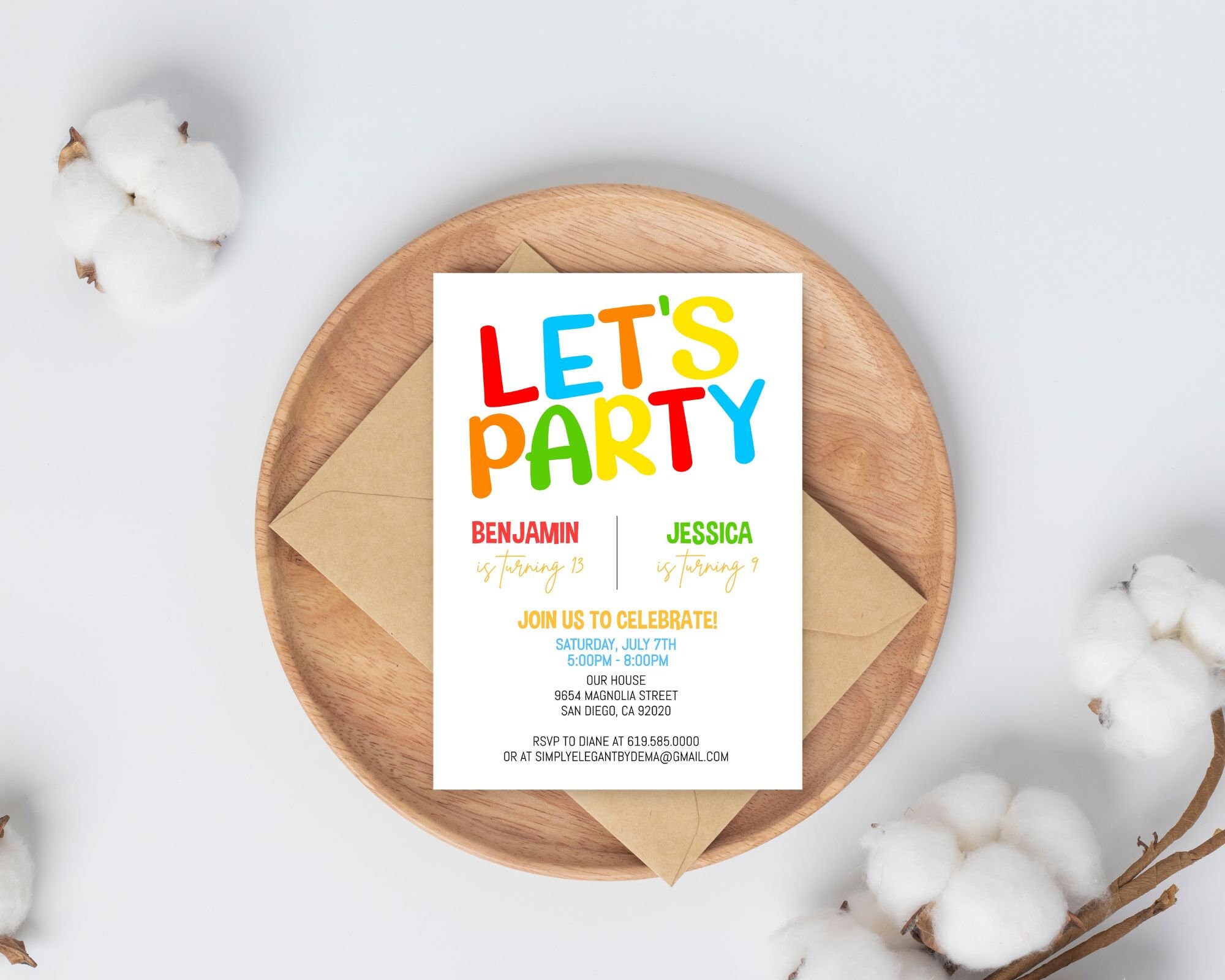 Colorful Joint Birthday Party Invitation Template Modern - Etsy