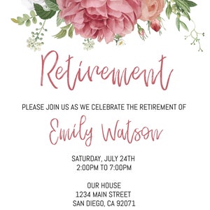 Pink Floral Retirement Invitations Template/printable Pink Flowers ...