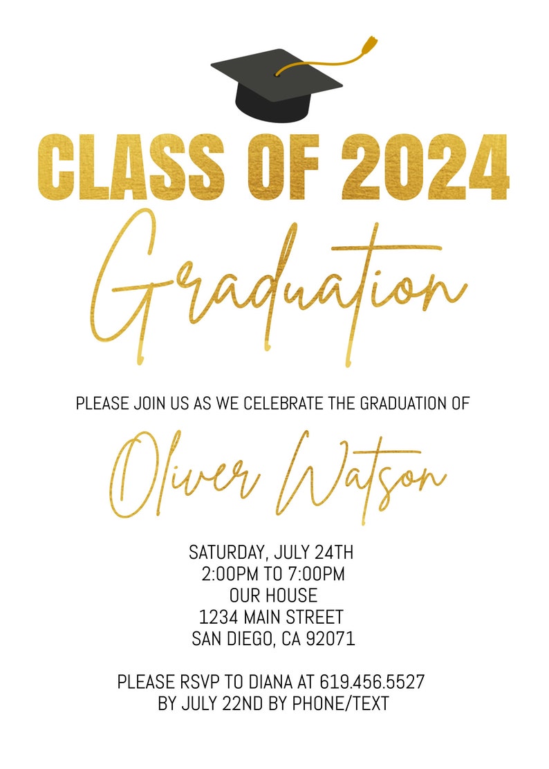 Class of 2024 Graduation Party Invitation Template Gold - Etsy