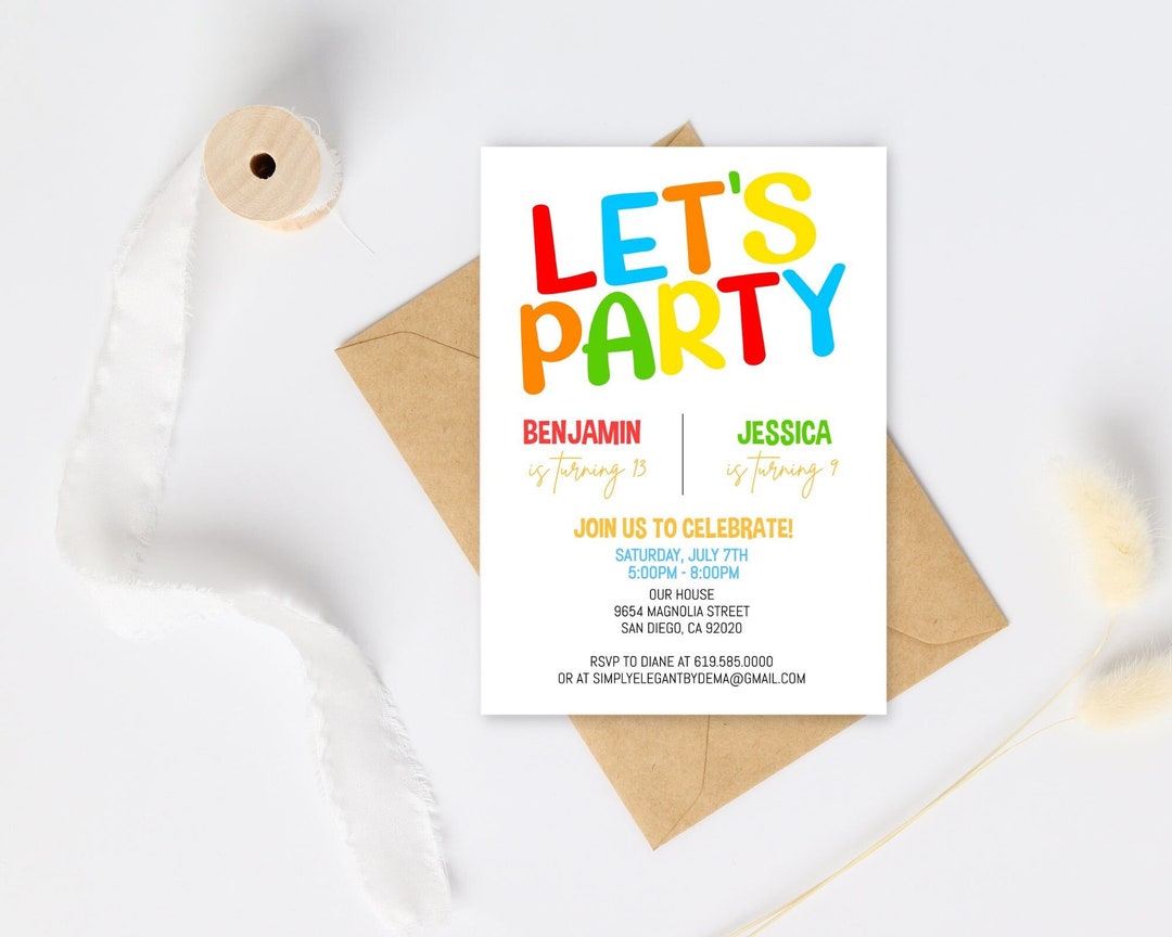 Colorful Joint Birthday Party Invitation Template, Modern Minimalist ...