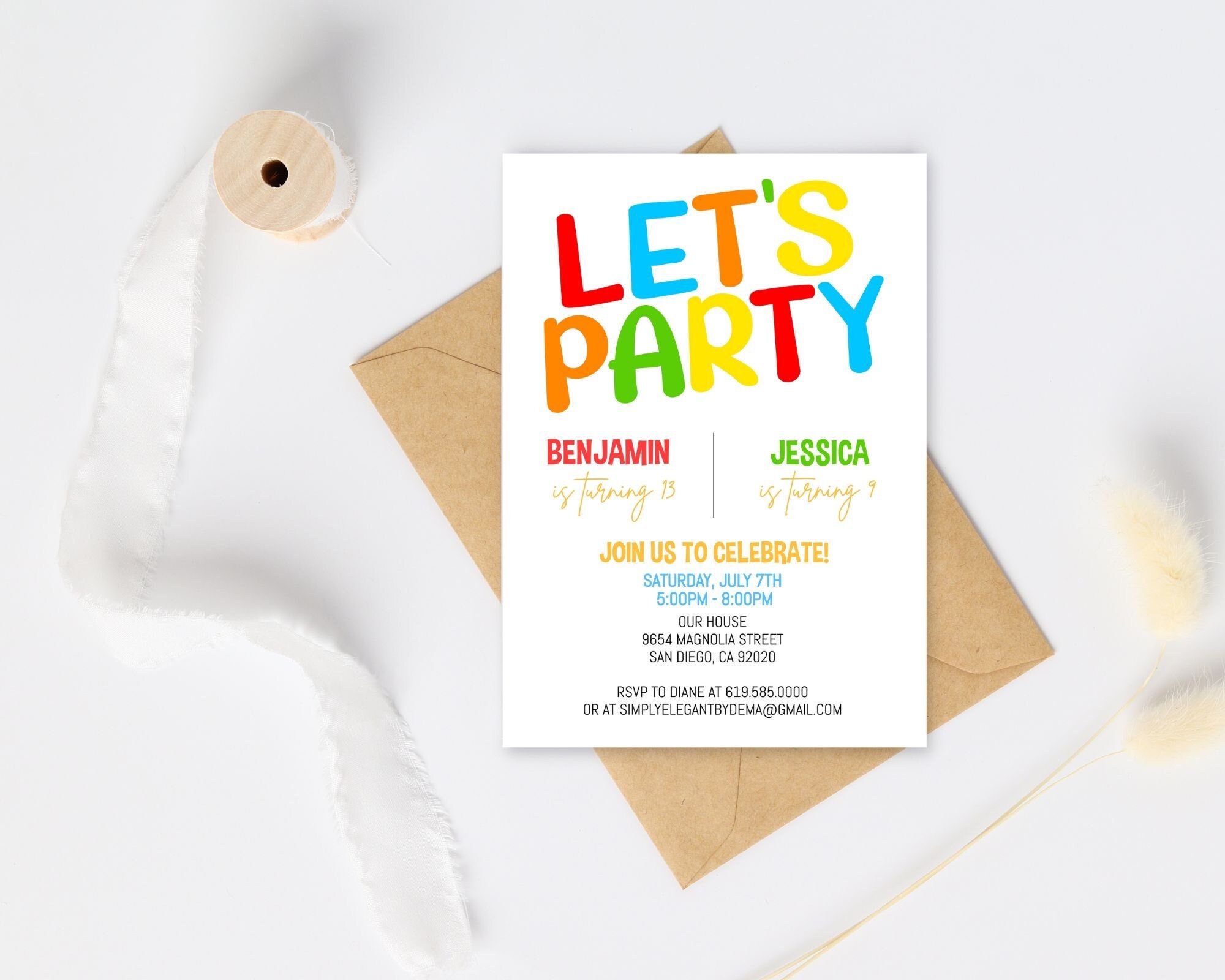 Colorful Joint Birthday Party Invitation Template Modern - Etsy