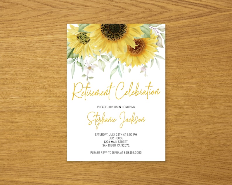 Sunflower Retirement Party Invitation Template, Flower Retirement ...