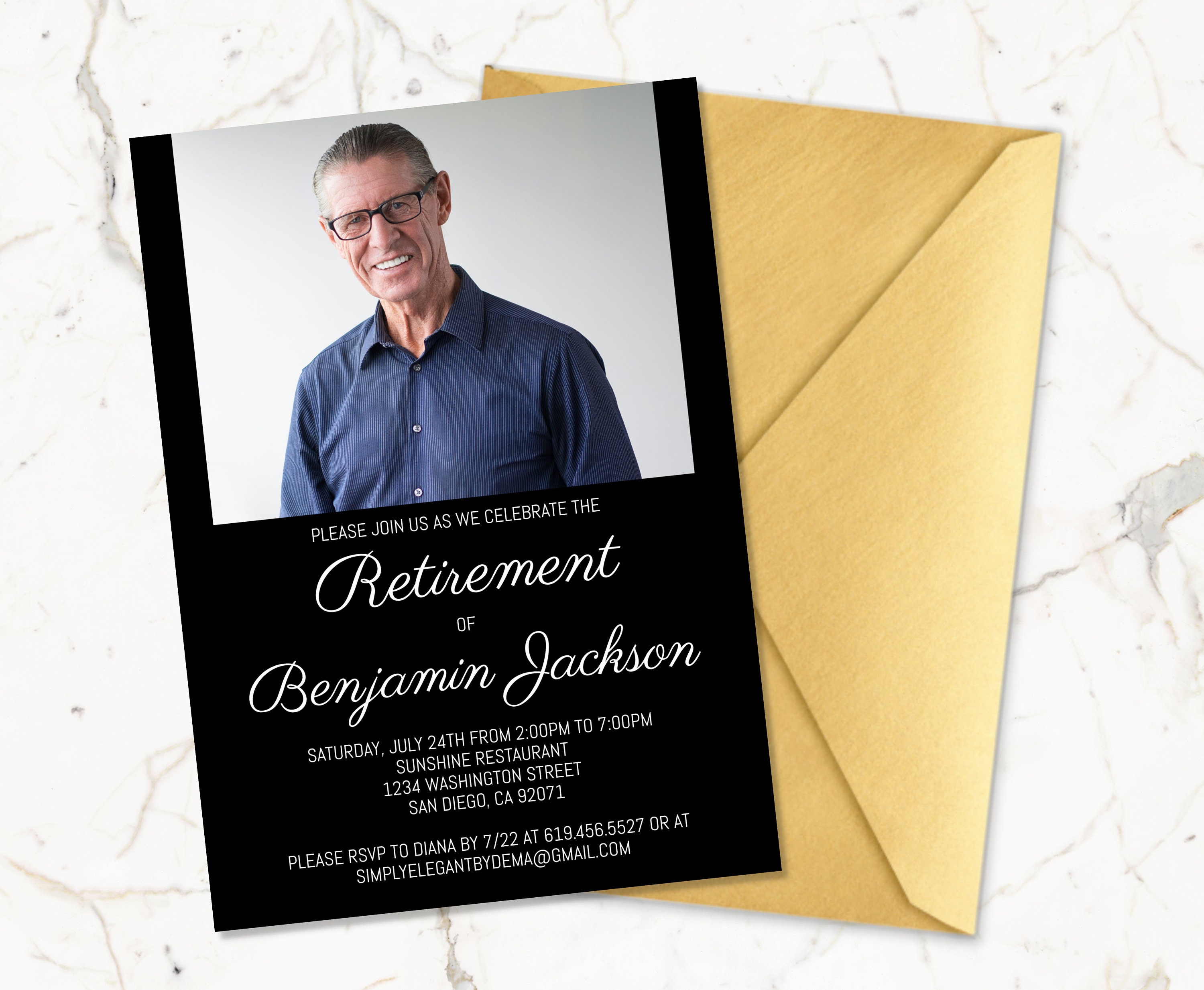 Simple Black & White Retirement Party Invitation Template for Men Women ...