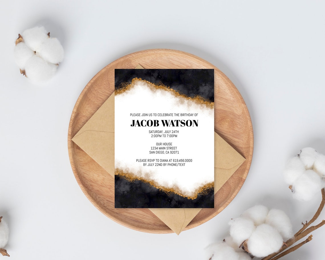 Black & Gold Birthday Invitation Template/luxury Black Birthday Party ...