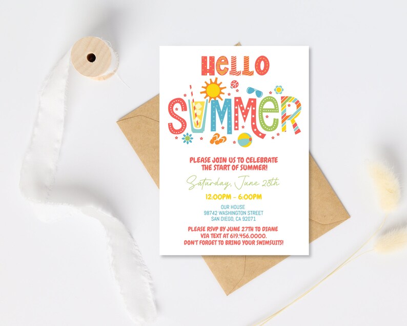 Hello Summer Party Invitation Template, Sun Invitation, Summer Party ...