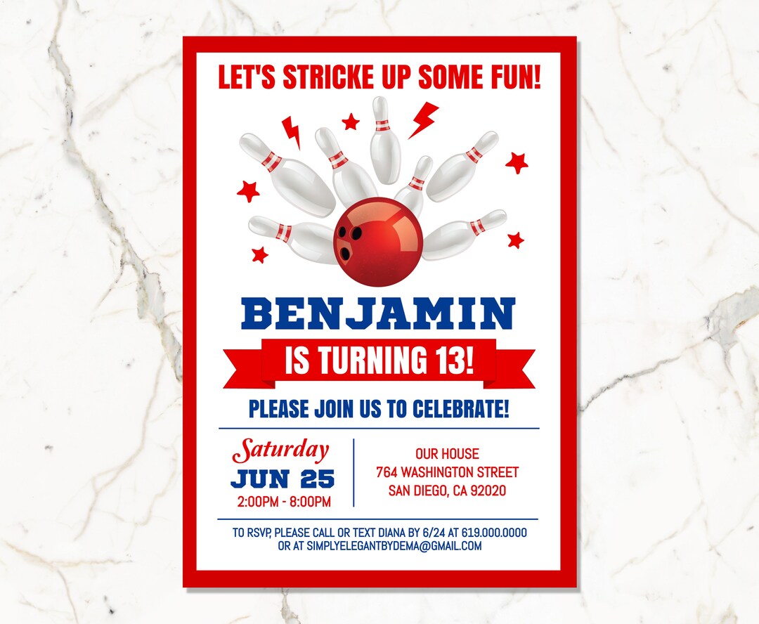 Bowling Birthday Invitation Instant Download, Let's Strike up Some Fun ...