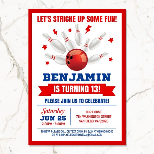 Bowling Birthday Strike up Some Fun Invitation Bowling - Etsy