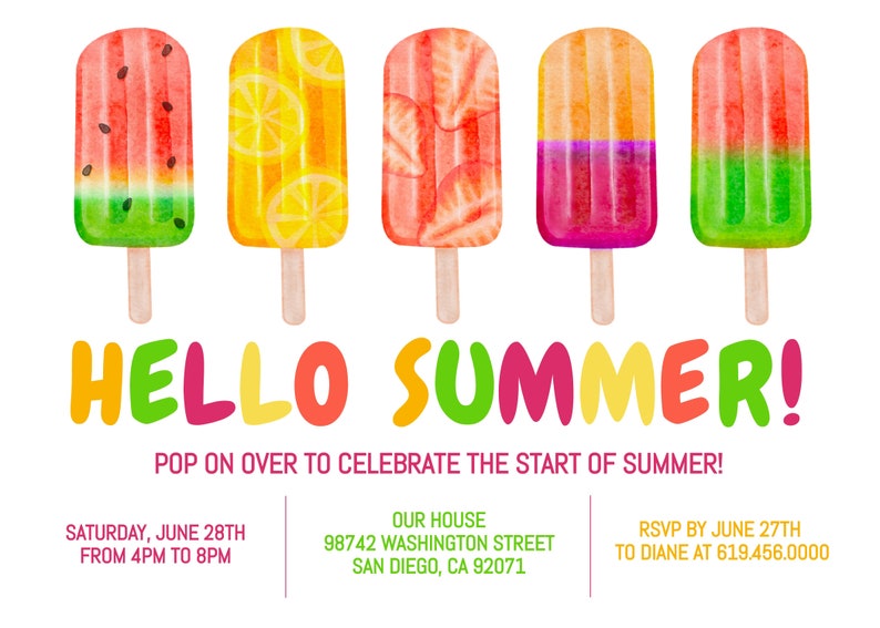 Popsicle Party Invitation Template, Ice Cream Invitation, Summer Party ...