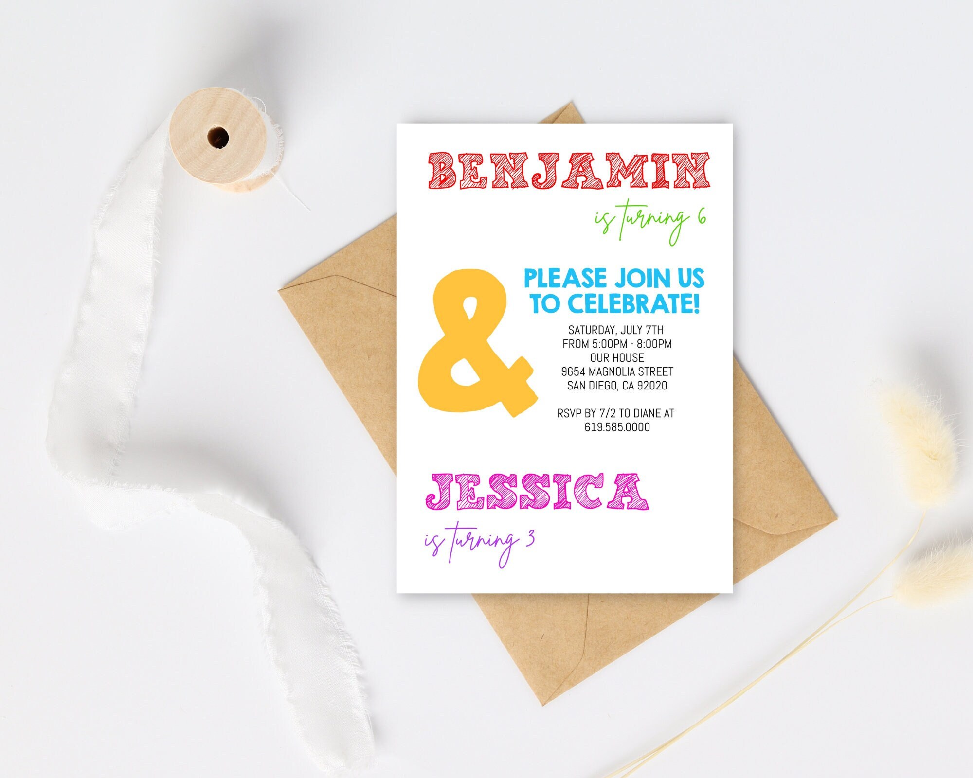 Colorful Joint Birthday Party Invitation Template, Modern Minimalist ...
