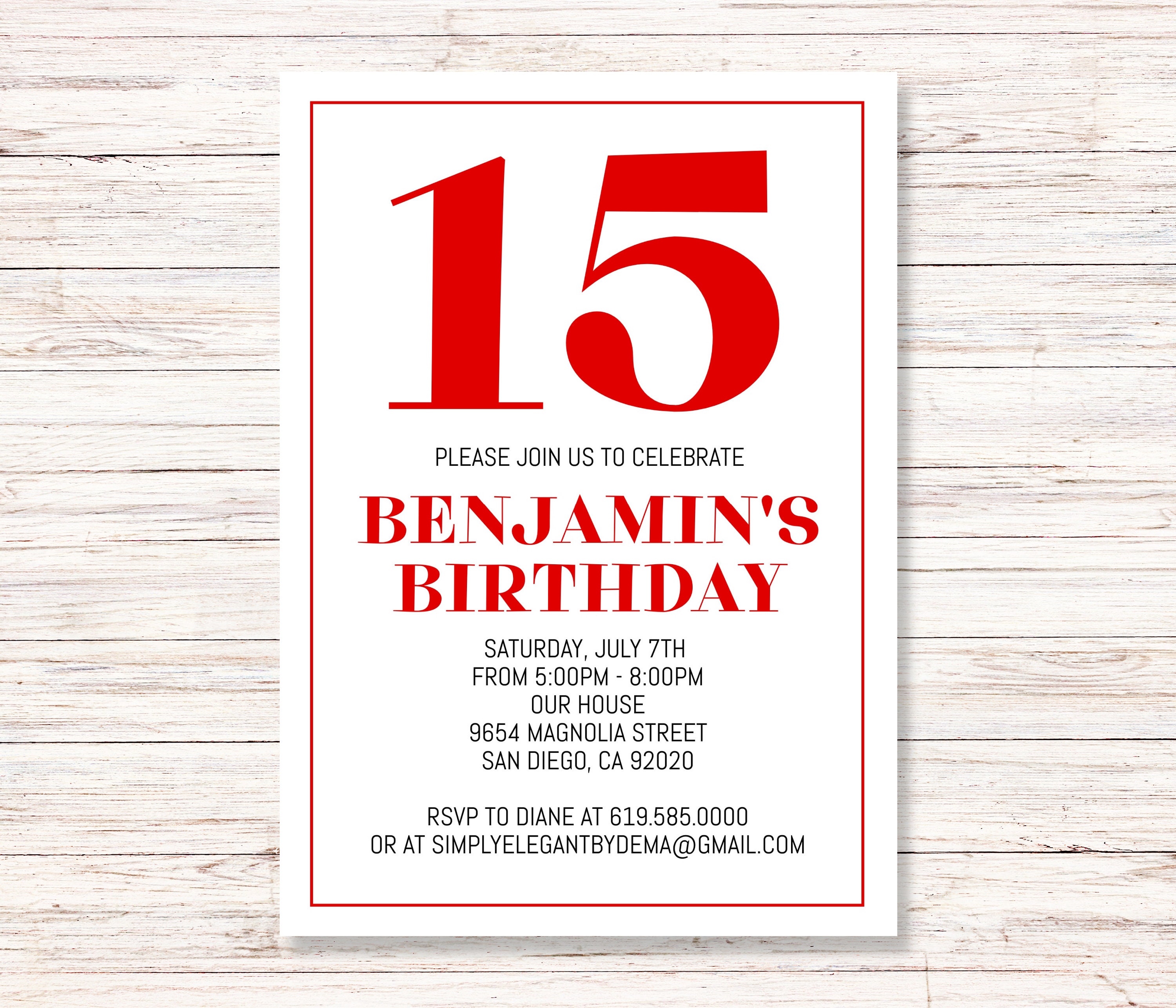 Red Birthday Invitation for Teens Boys Teenagers Kids Girls/any AGE ...