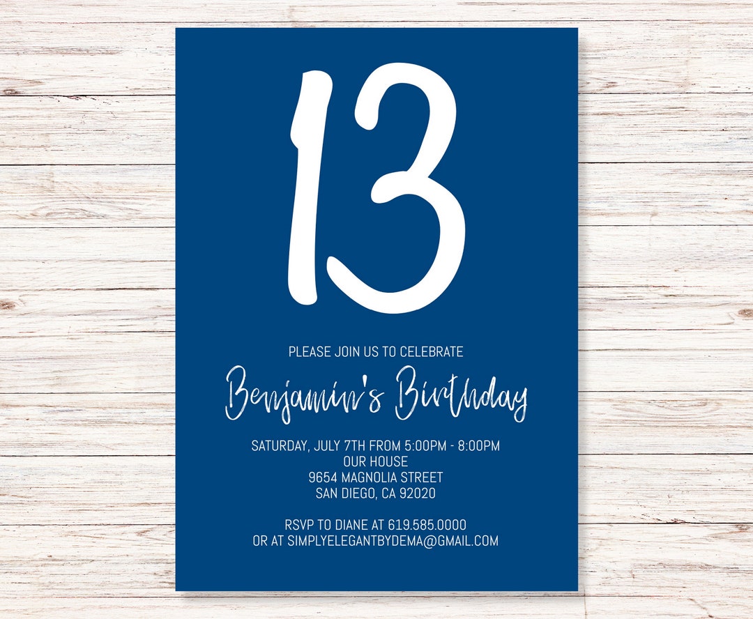 Blue Boys Simple Birthday Invitation Template, ANY AGE and COLOR ...