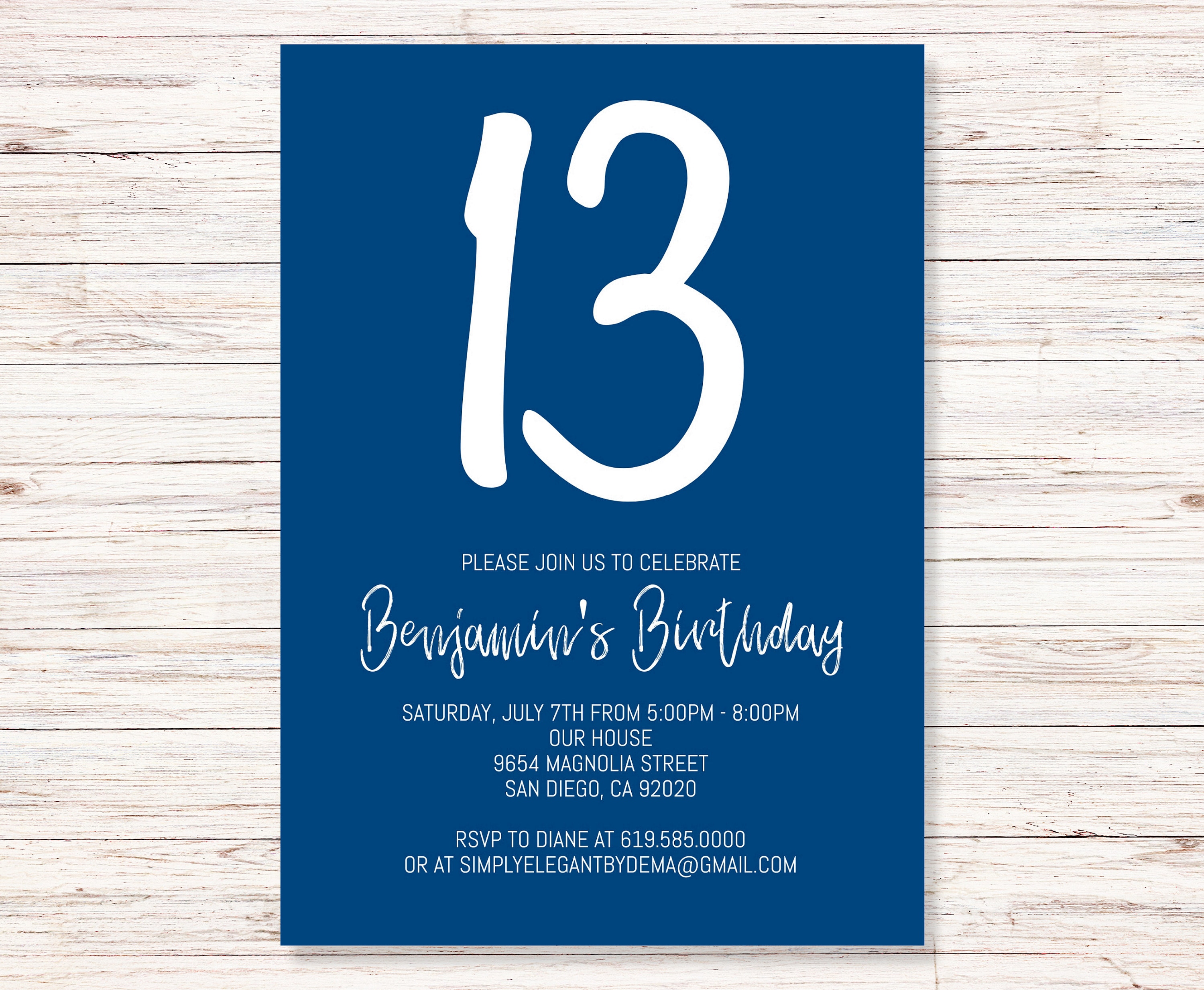 Blue Boys Simple Birthday Invitation Template, ANY AGE and COLOR ...
