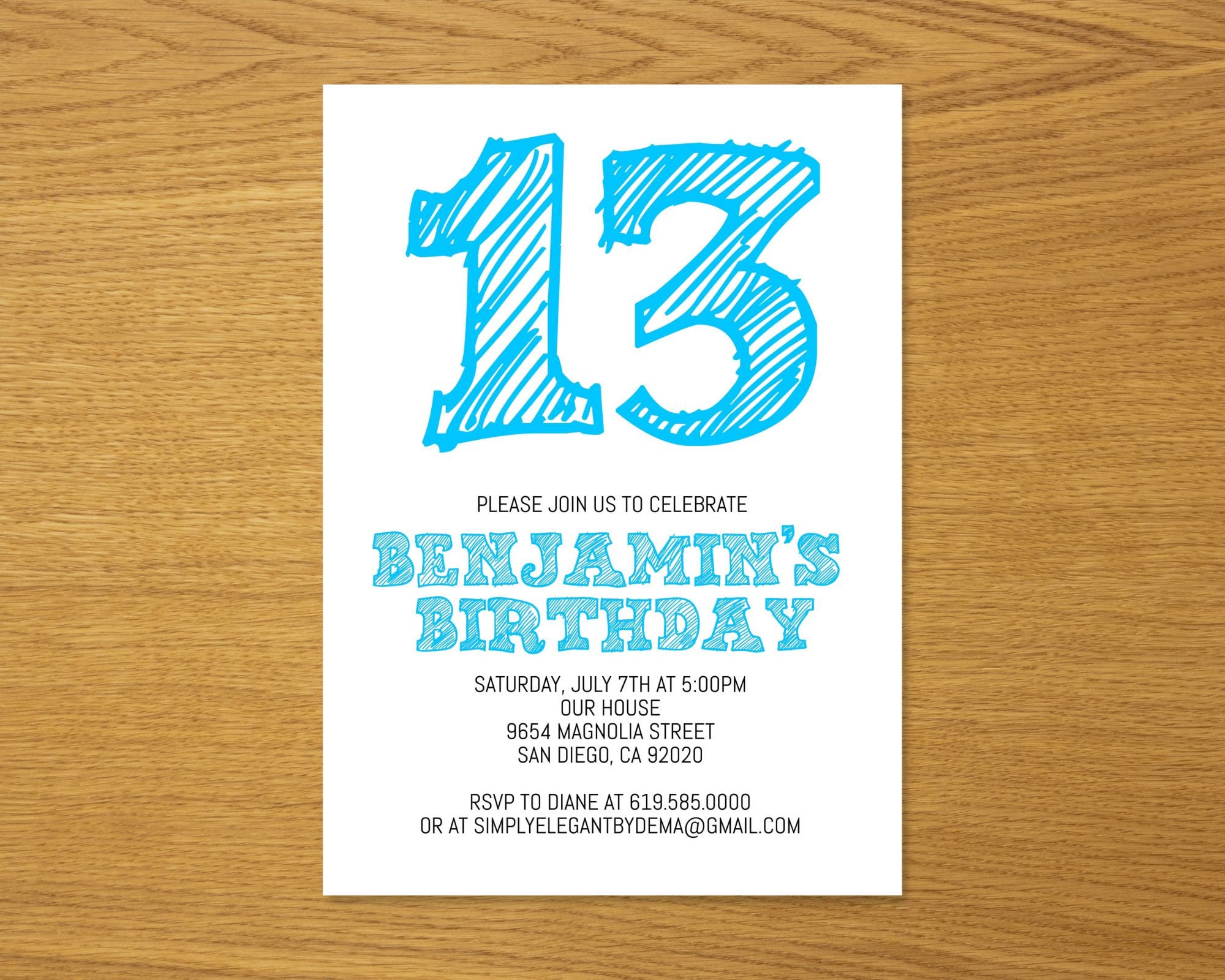 Simple Blue Birthday Party Invitation Template, ANY AGE, Instant ...
