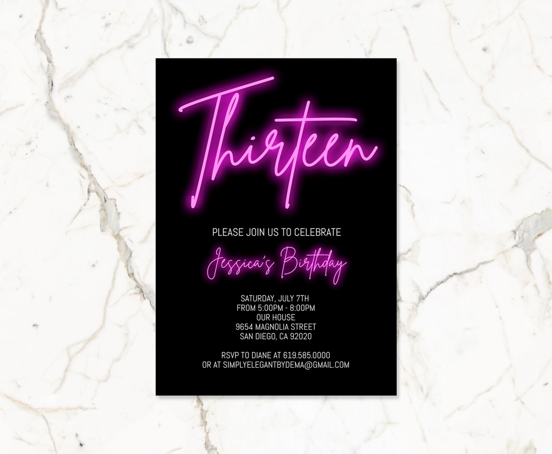 Neon Pink Birthday Invitation: Glow Party Template (DIY Corjl) - Etsy