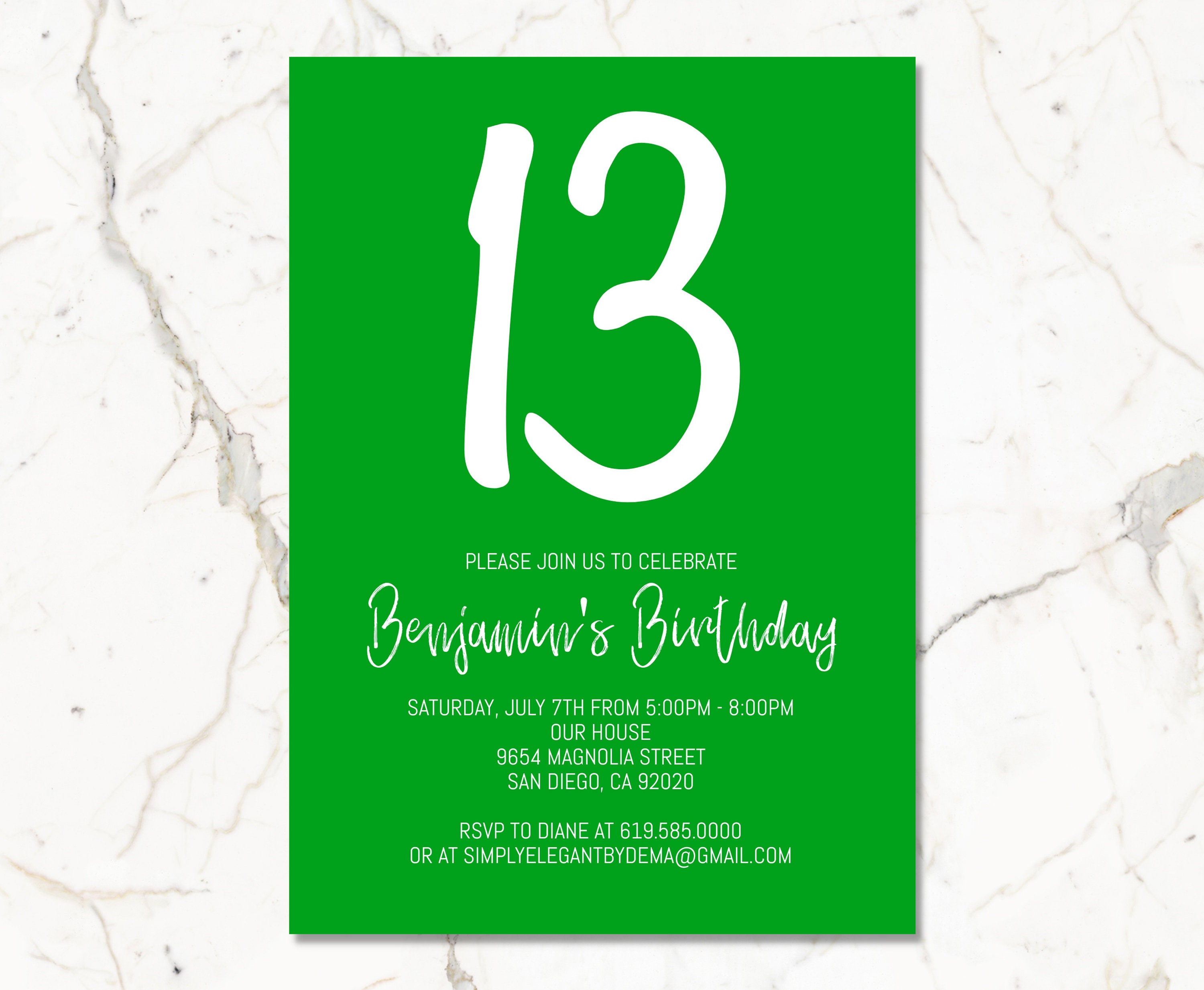 Green Birthday Invitations Template for Boys, Teens, Girls, Kids/any ...
